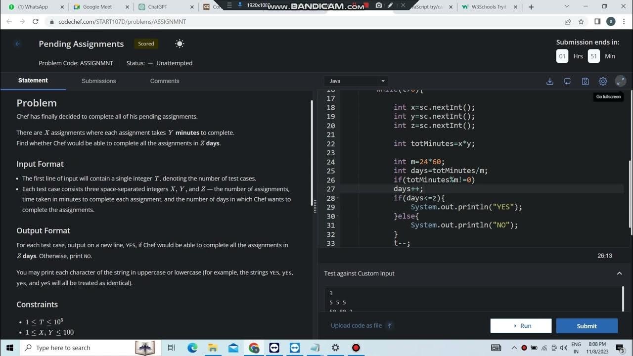 Pending Assignments | Codechef | Starters 107 | Solution Code. - YouTube