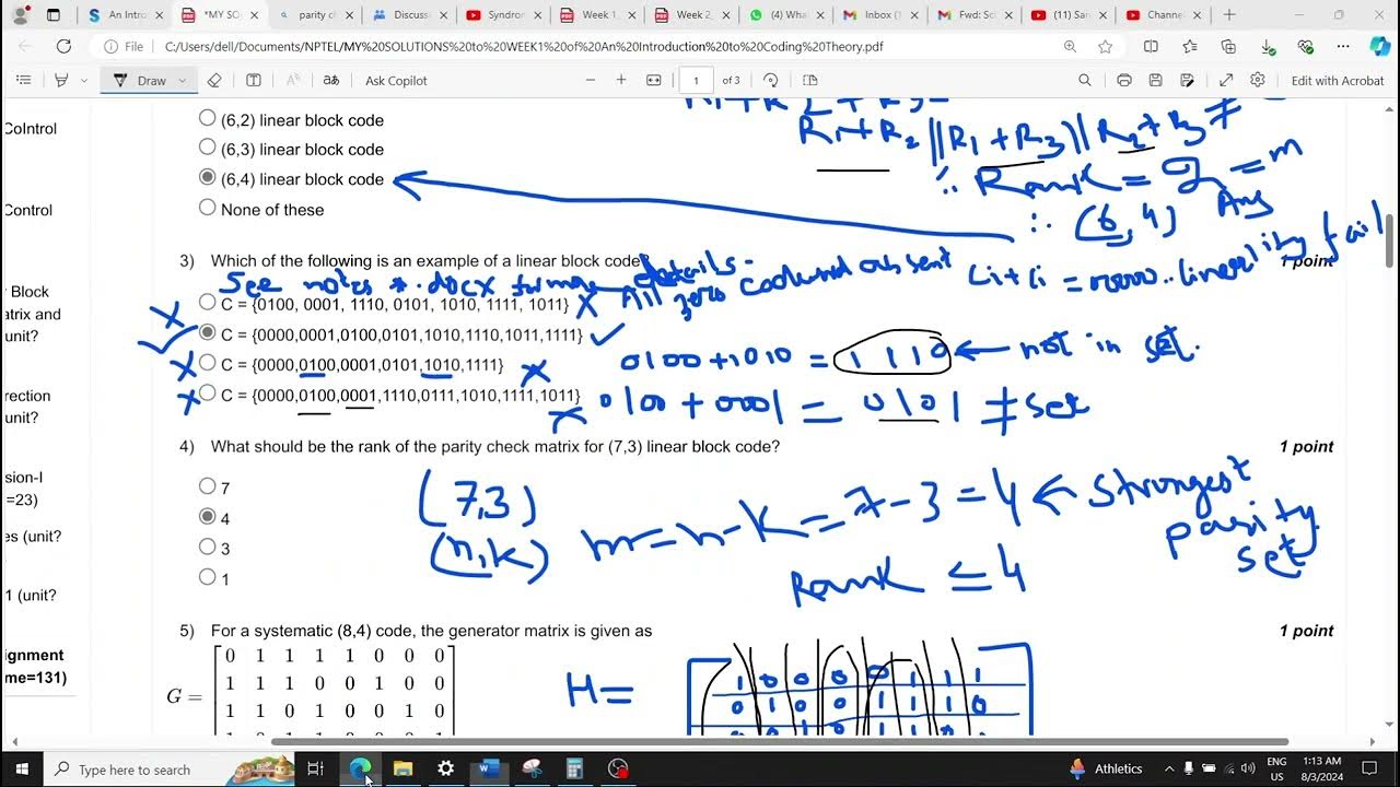 Solutions to Assignment 1 NPTEL course An Introduction to Coding Theory Prof. Adrish Banerjee ...