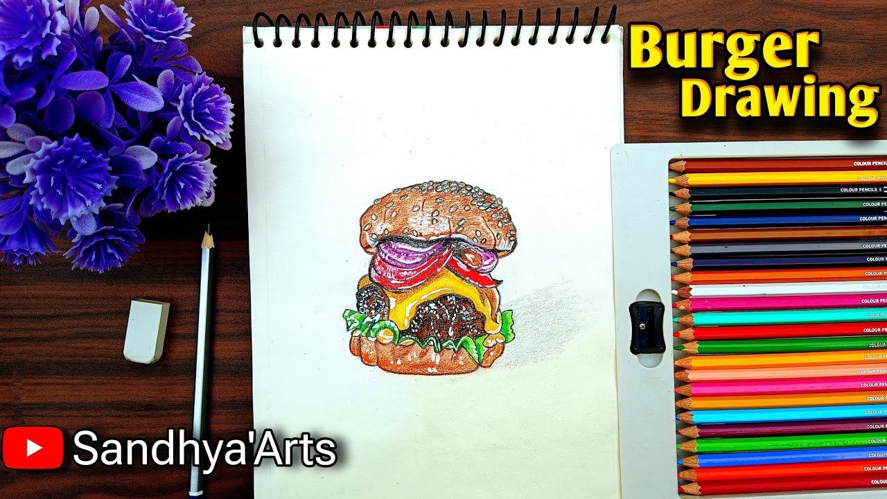 How To Draw Burger 🍔 Drawing || Realistic Drawing || Sandhya'Arts ...