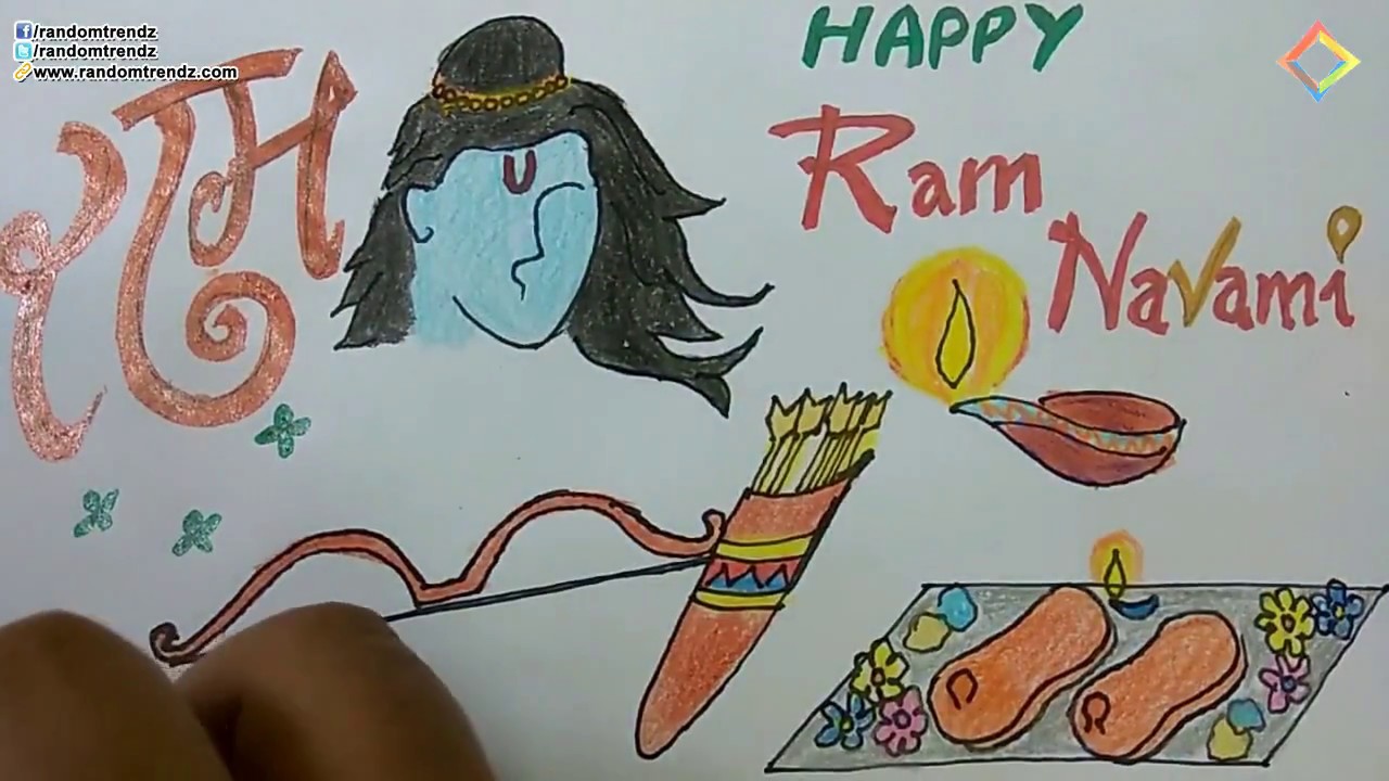 Easy Rama Navami Greeting Drawing step by step-Lord Rama Birthday ...