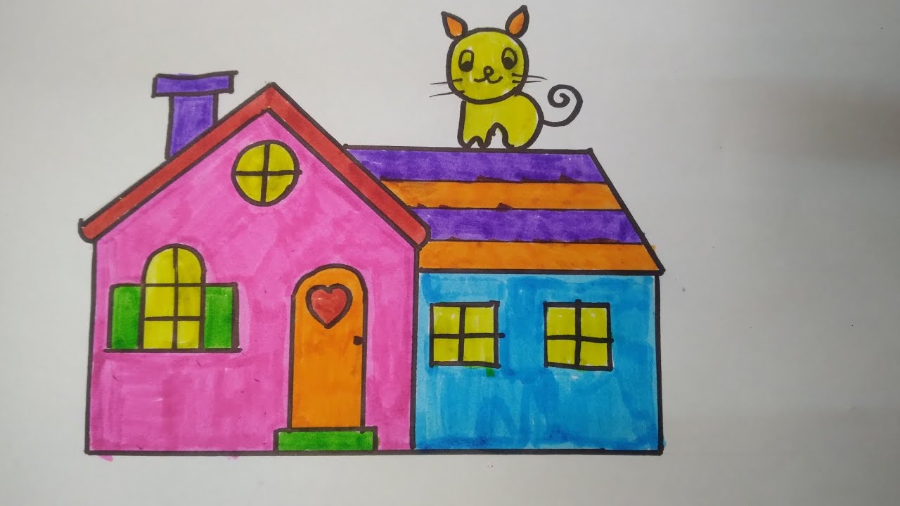 How to draw a cute house/Easy drawing step by step for kids and ...