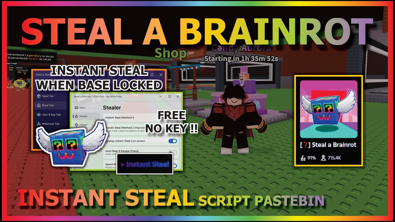 STEAL A BRAINROT Script Pastebin 2025 INSTANT STEAL, TP STEAL, 2X SPEED ...
