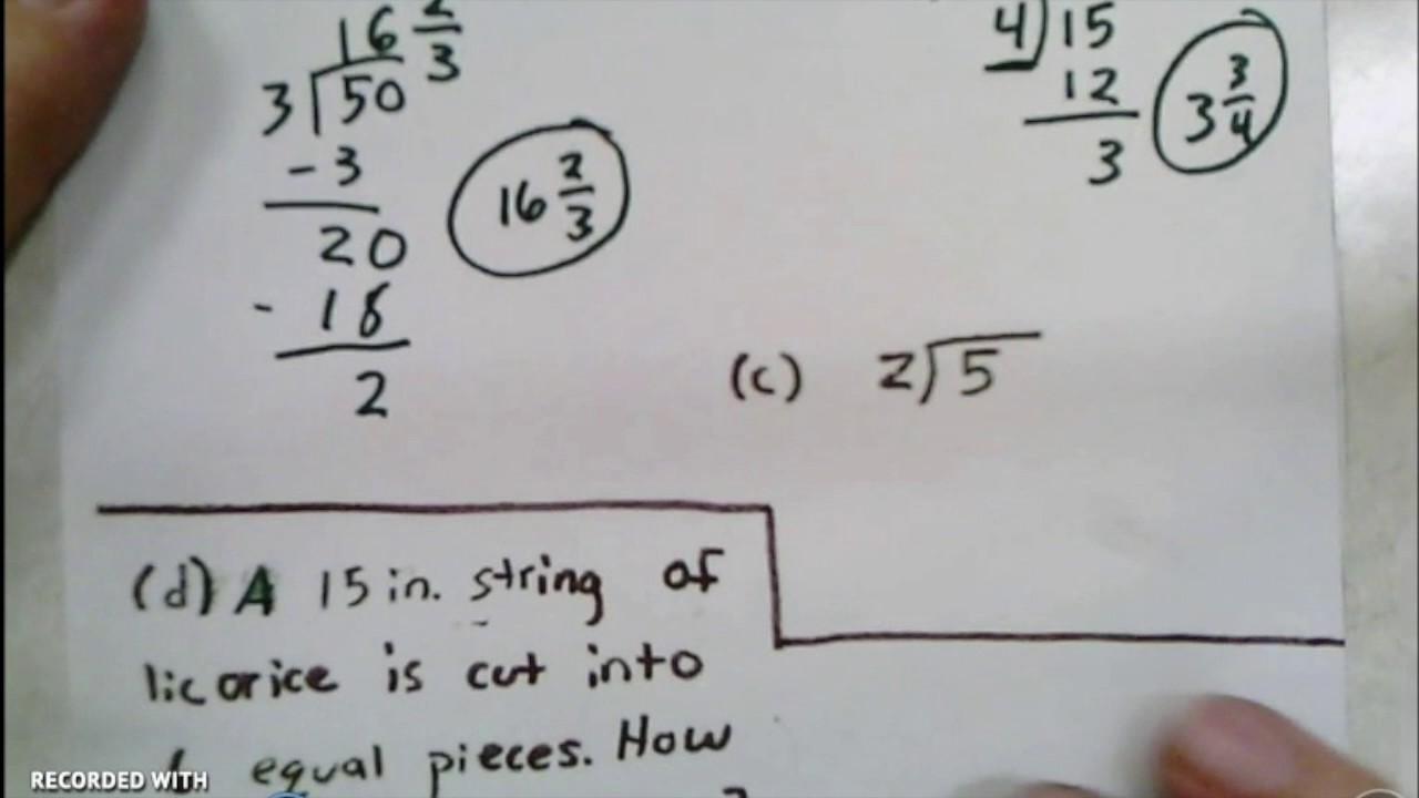 5th L58 Writing Quotients as Mixed Numbers (part 3) - YouTube