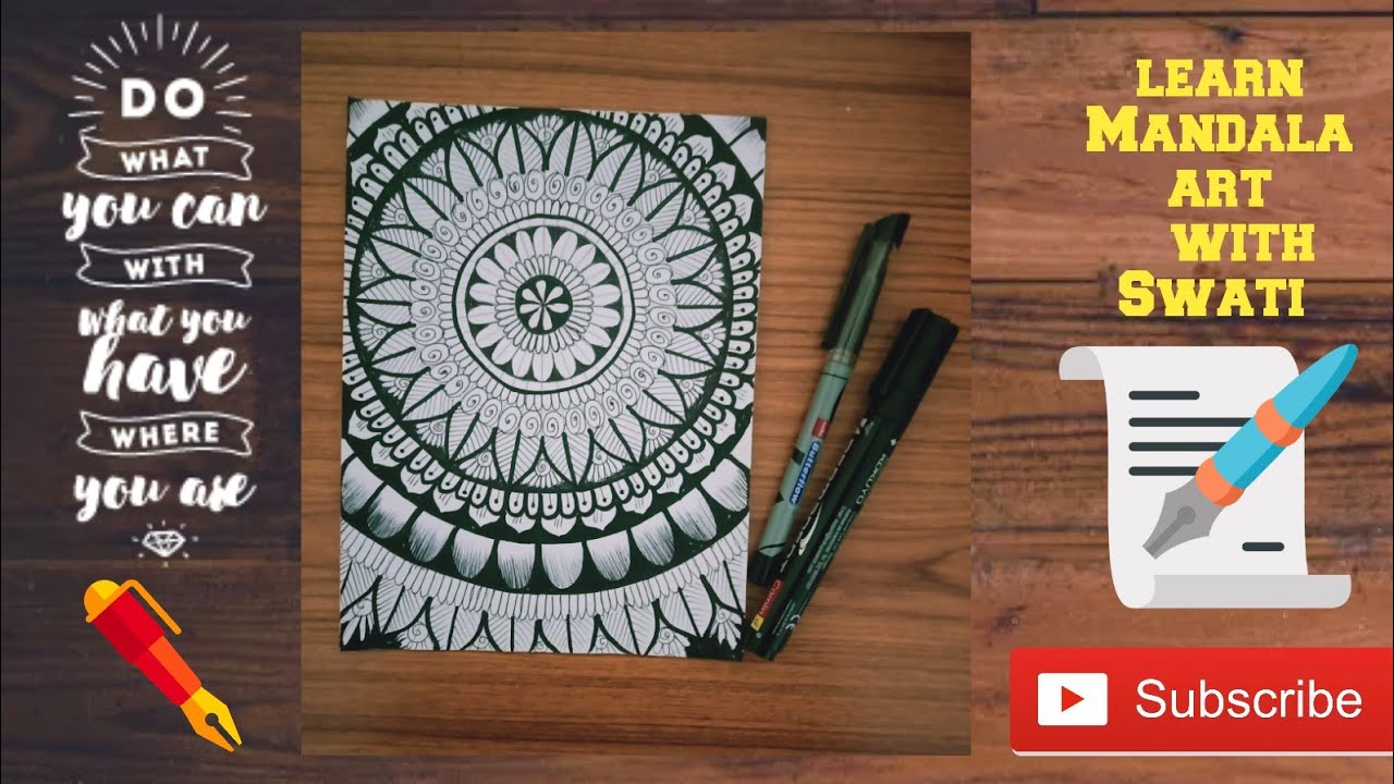 Mandala art| on rectangular sheet | drawing tutorial | draw with Swati ...