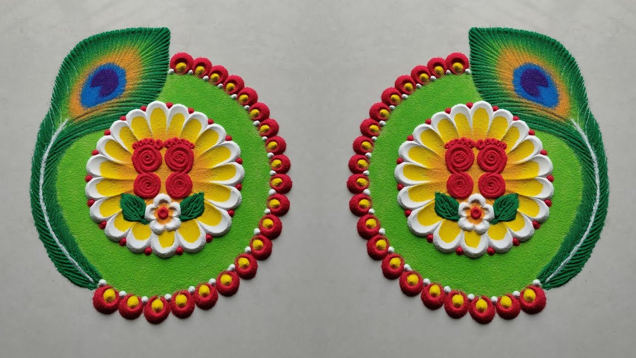 Diwali,Govardhan Pooja Rangoli Using Spoon | दिवाली,गोवर्धन पूजा रंगोली ...