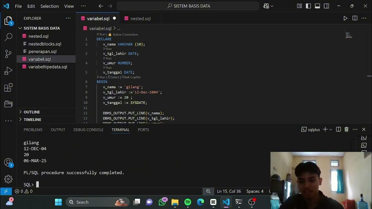 tugas SBD pembuatan (intregrasi penggunaan variable,type data, dan nested block) - YouTube