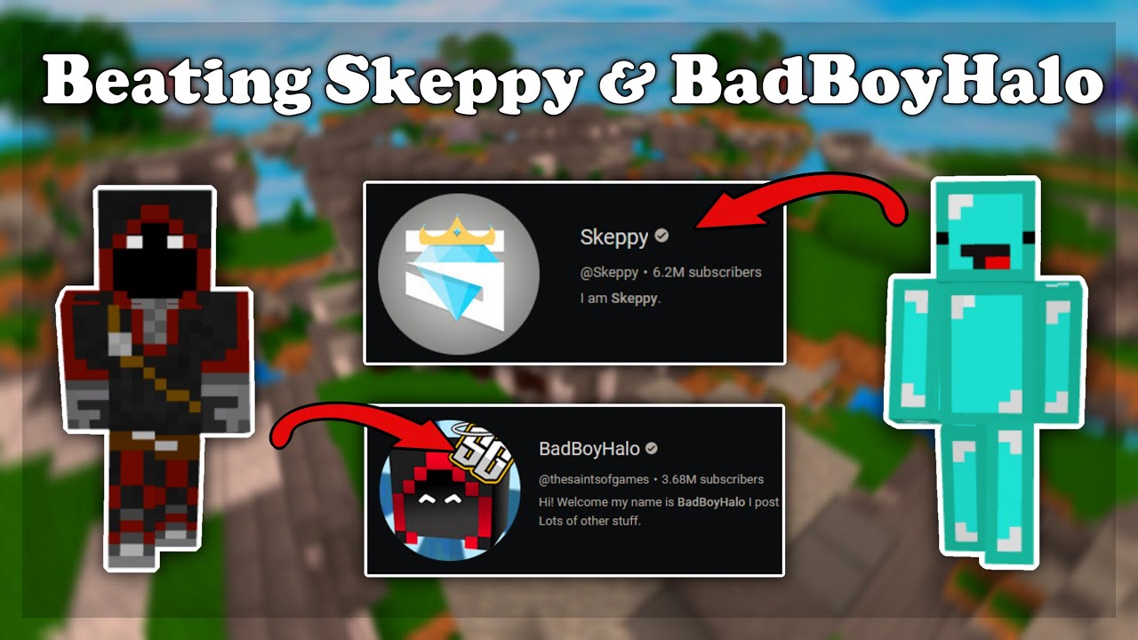 Beating SKEPPY and BADBOYHALO in Hypixel Bedwars - YouTube