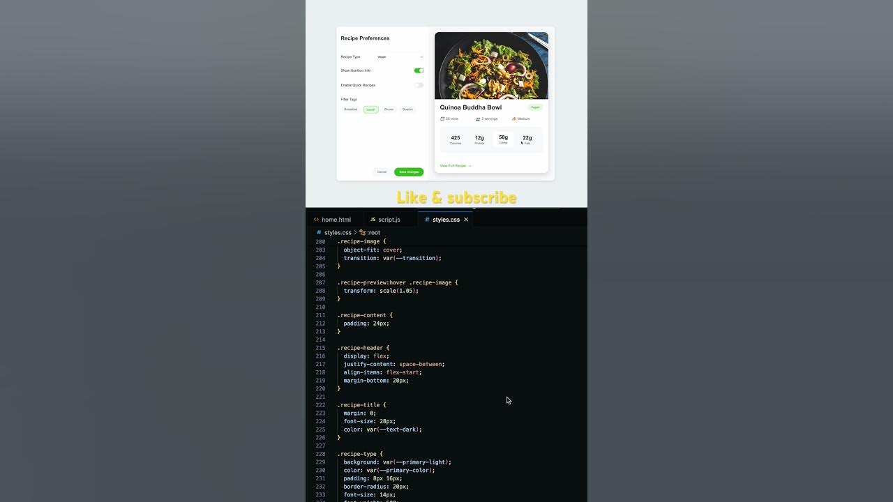 Stunning Recipe Dashboard UI with HTML, CSS, and JavaScript#shorts#shortsvideos#developerxon ...