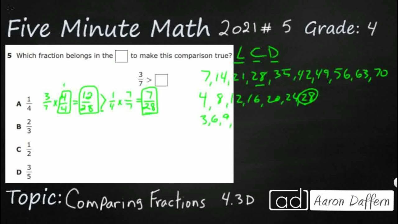 4th Grade STAAR Practice Comparing Fractions (4.3D - #9) - YouTube