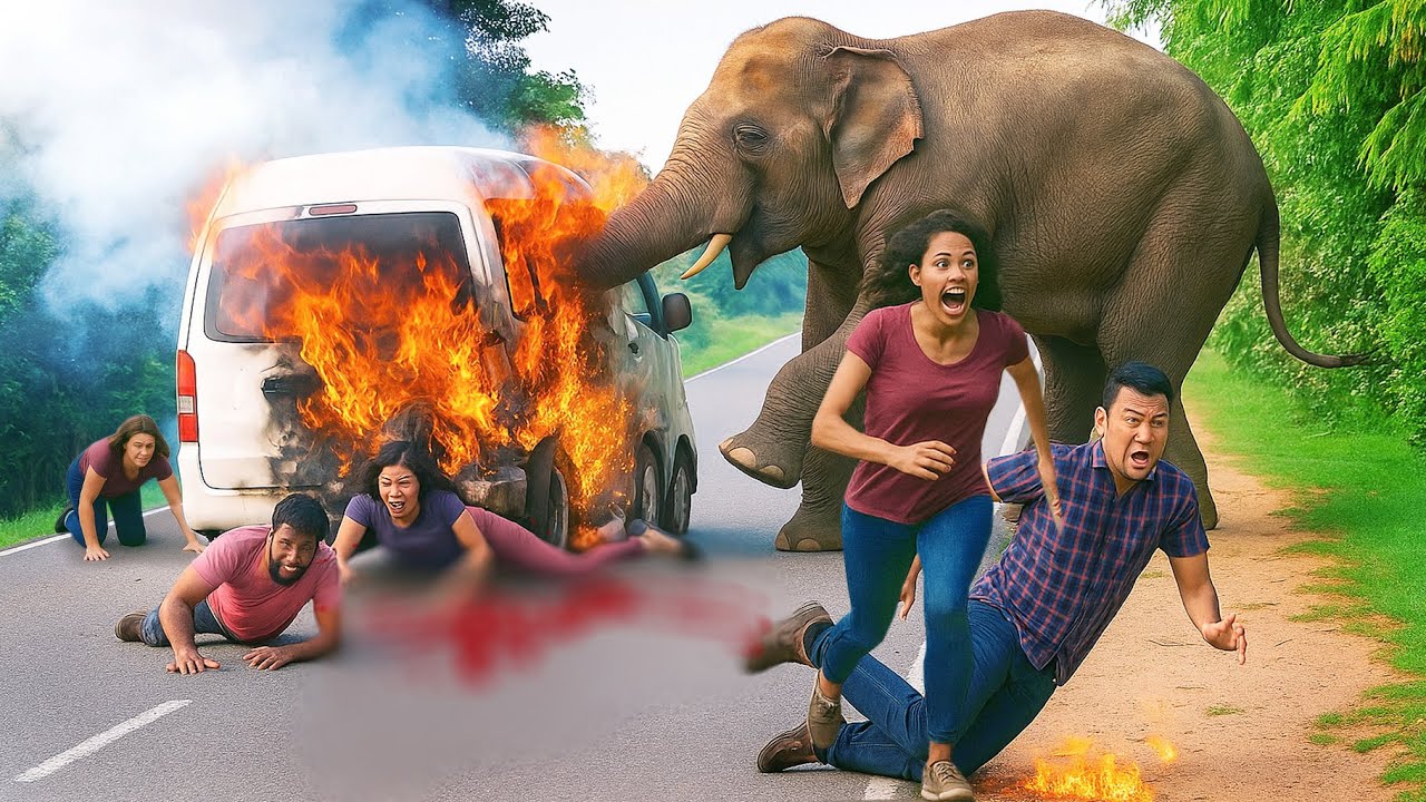 Oh my God, a fierce elephant attack on the van, people were surprised #elephantattack #elephant ...