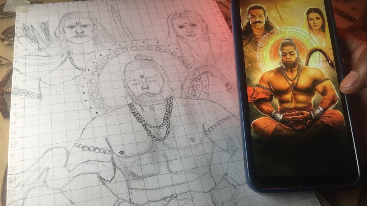 Adipurush drawing,sita ram with hanuman jee ka drawing Adipurush ...