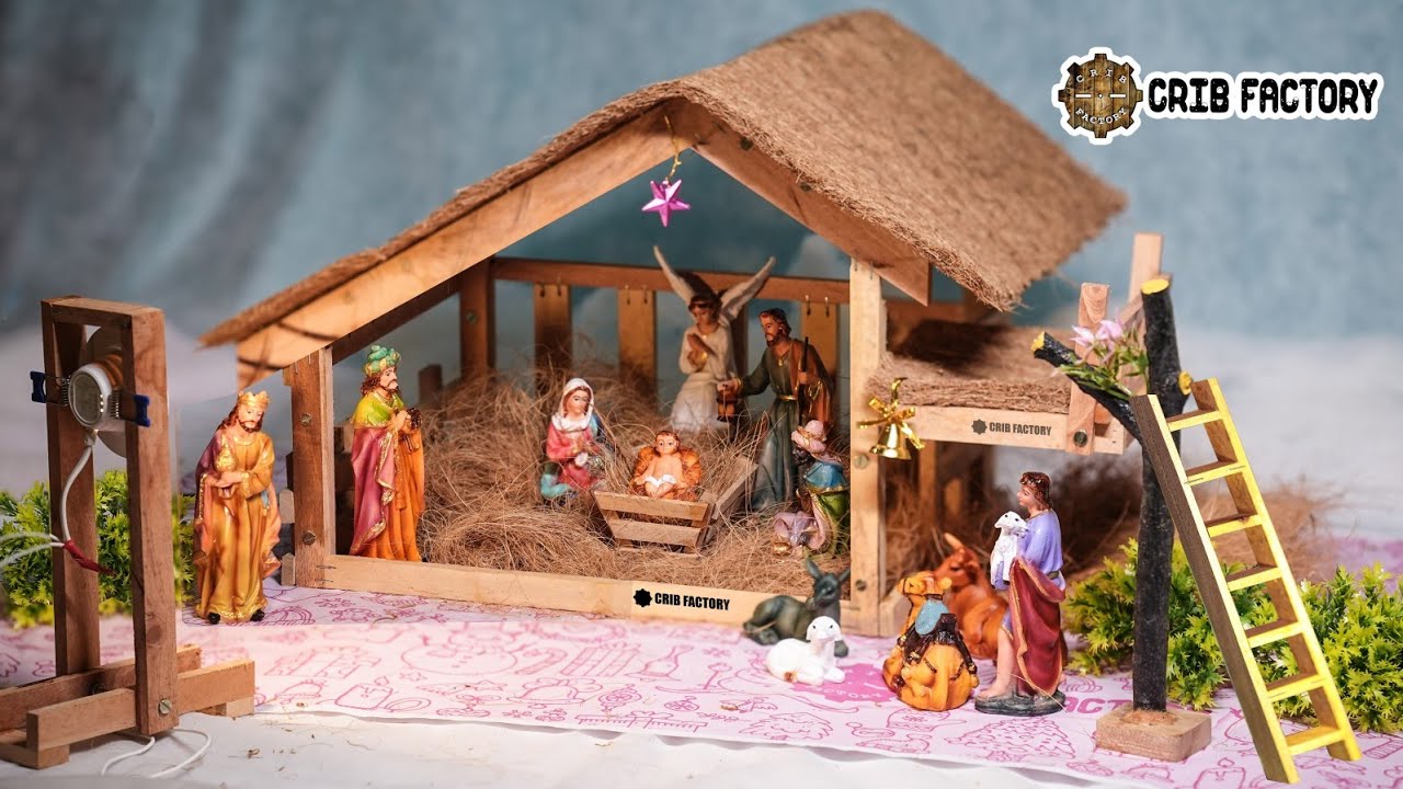 CRIB FACTORY | Natural Finish Wooden Christmas Crib Full Set | Standard ...