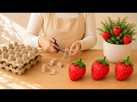 Turn an Egg Carton Into a Cute Strawberry 🍓 Recycled Craft Idea / DIY Step by Step Tutorial 