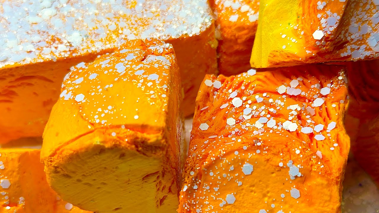 CRUNCHY Citric Acid Dyed Gymchalk Blocks 🍊🧡 ASMR, Oddly Satisfying ...
