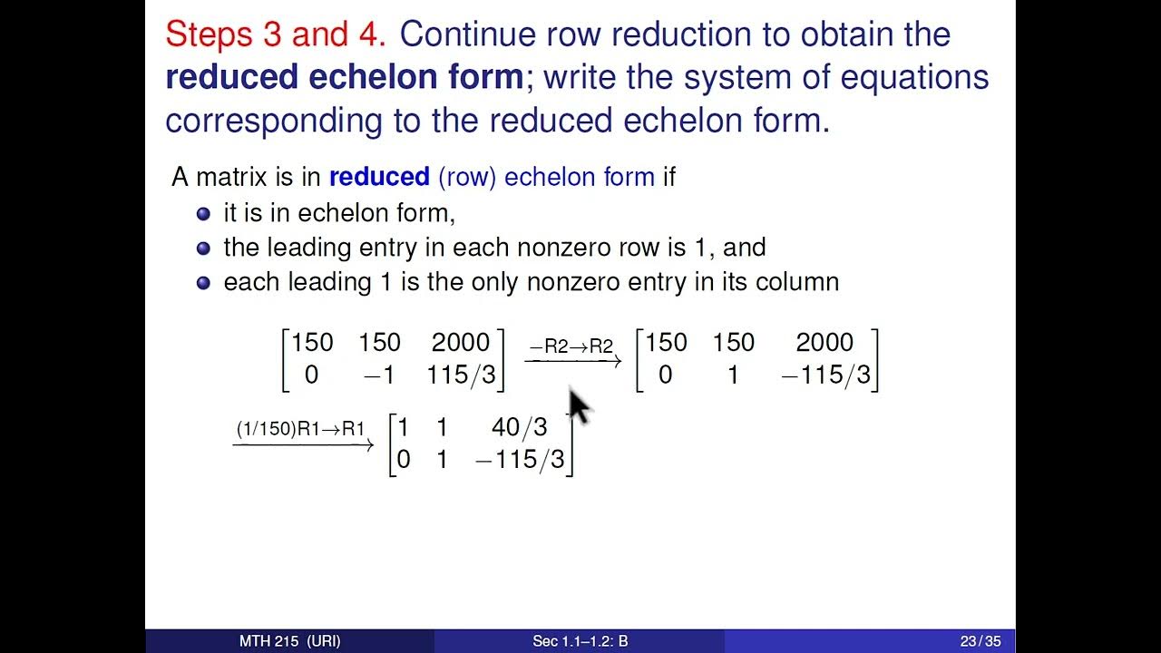 Intro to Linear Algebra - Solving Linear Systems Using Matrices, part 2 of 2 (Sec 1.1-2, B-ii ...