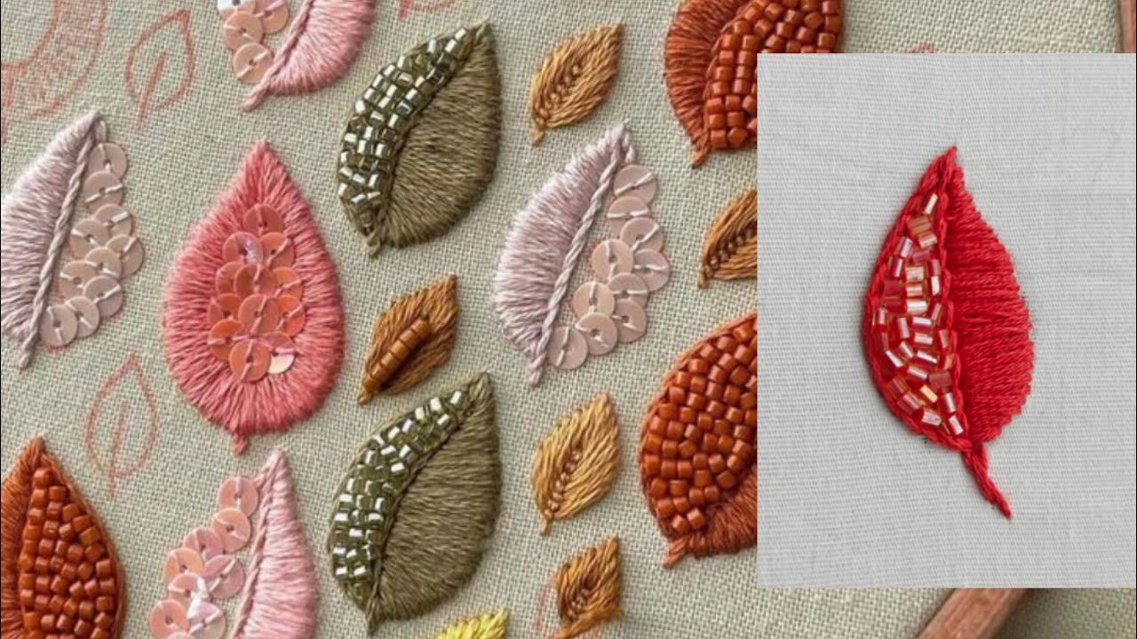 Leaf embroidery with pipes/beads | Embroidery leaves #handembroidery # ...