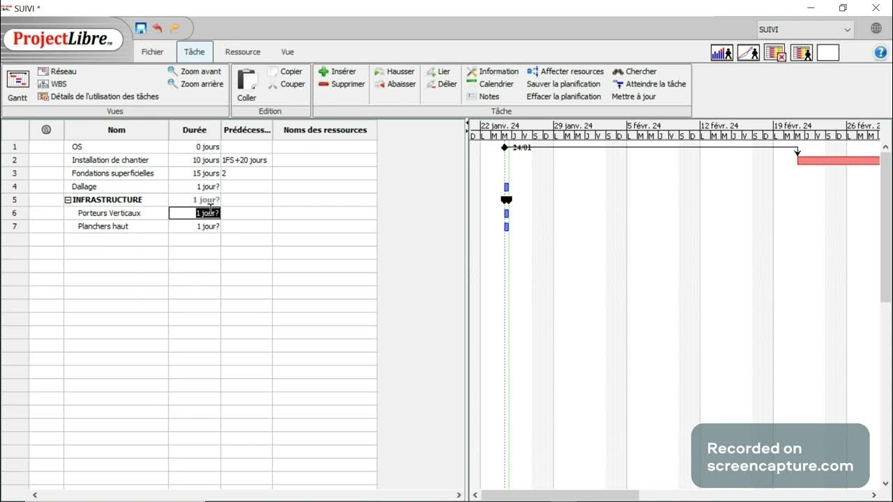 02 PLANNING OBJECTIF - PROJECTLIBRE - Saisie des tâches - YouTube