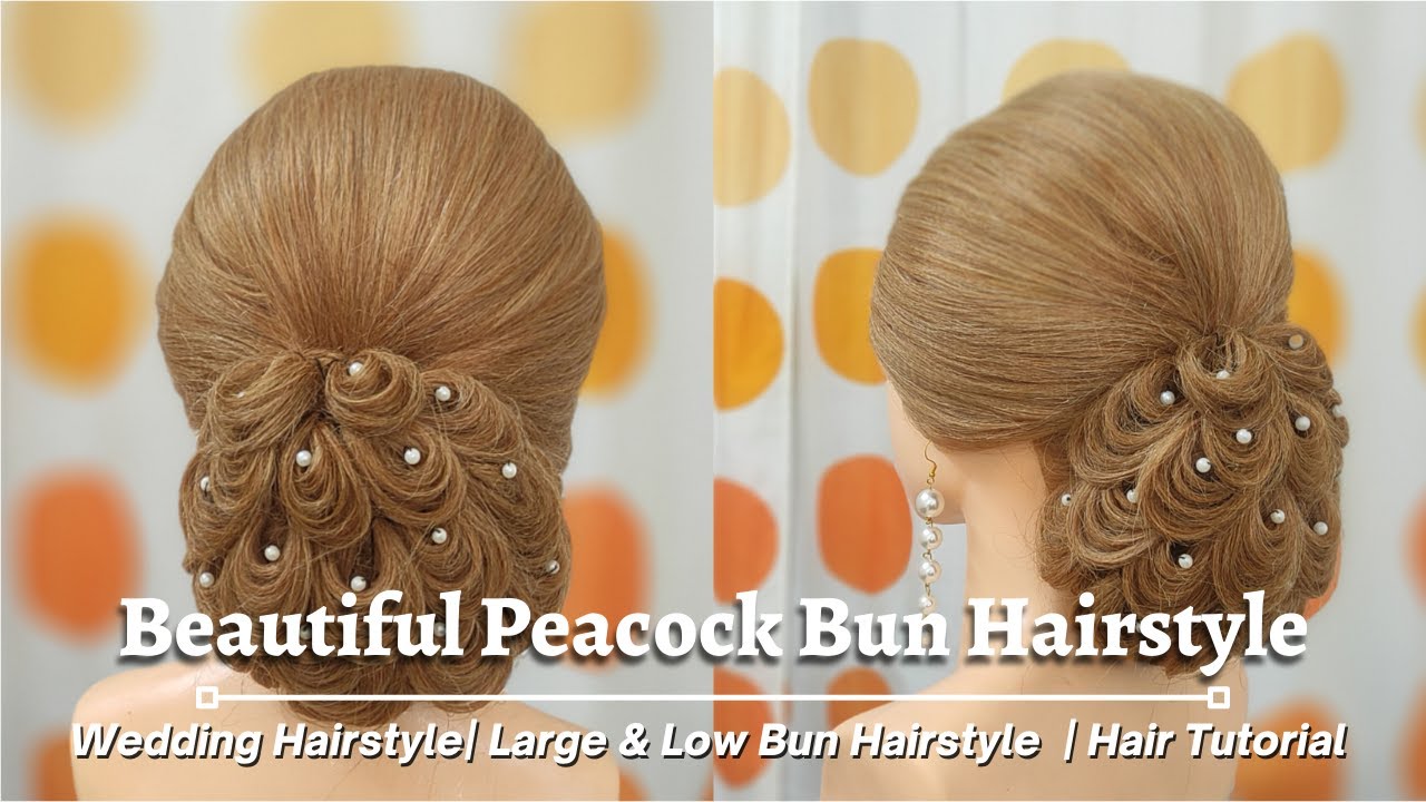 How To Beautiful Peacock Bun Hairstyle Wedding Hairstyle Low Bun Hairstyle Youtube