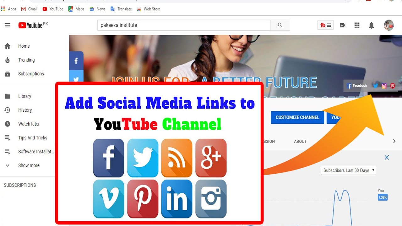 How to add "Clickable" social media links in Youtube channel Art - YouTube