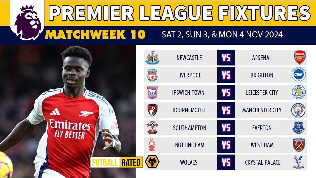 Epl Fixtures Today Matchweek 10 - PREMIER LEAGUE FIXTURES - EPL ...
