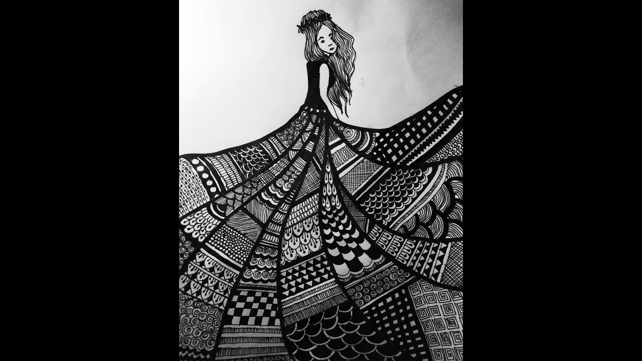 Mandala art with girl || mandala design with girl dress - YouTube