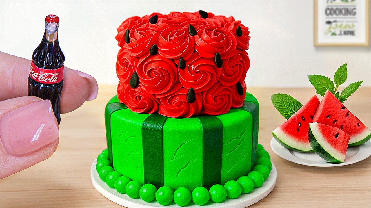 Miniature Two Tier Watermelon Cake Recipe With Chocolate Decorating ...