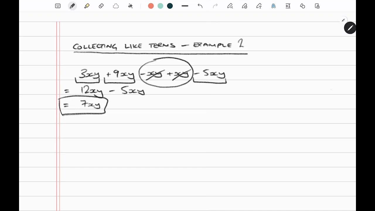Algebra - Collecting Like Terms (one variable) Example 2 - YouTube