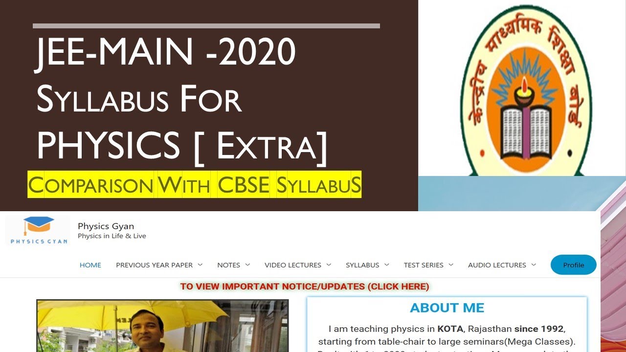 jee mains 2020 Syllabus [ Extra from cbse in Physics ] - YouTube
