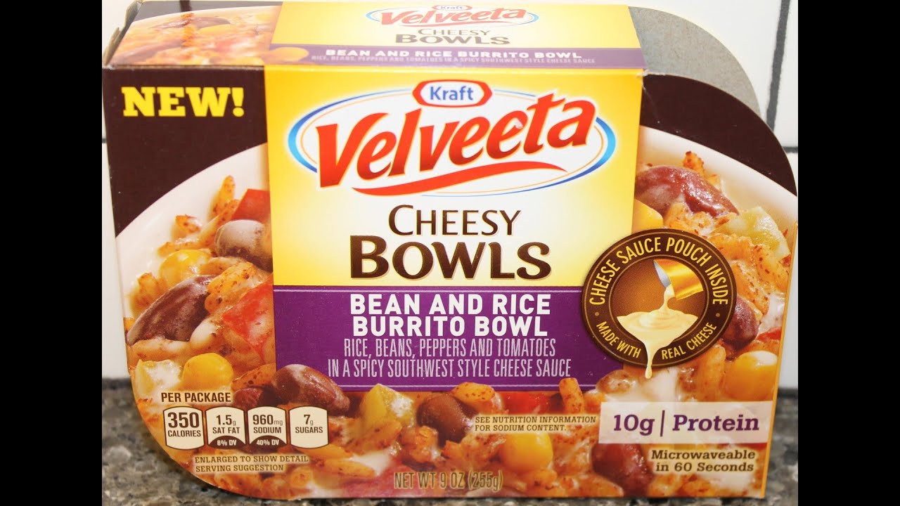 Velveeta Cheesy Bowls: Bean and Rice Burrito Bowl Review - YouTube