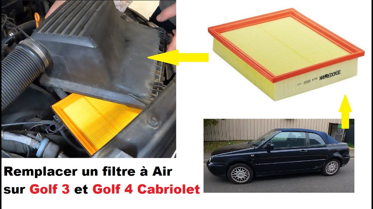 Remplacer filtre à air VW GOLF 3 et GOLF 4 cabriolet - YouTube
