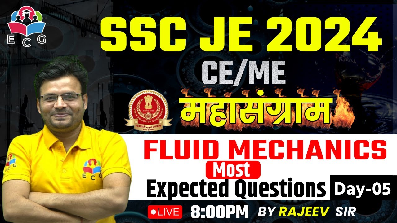 SSC JE 2024 | Fluid Mechanics | SSC JE Mechanical / Civil Engineering Classes by Rajeev Sir #5 ...