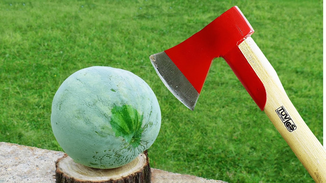 EXPERIMENT AXE vs FROZEN WATERMELON - YouTube