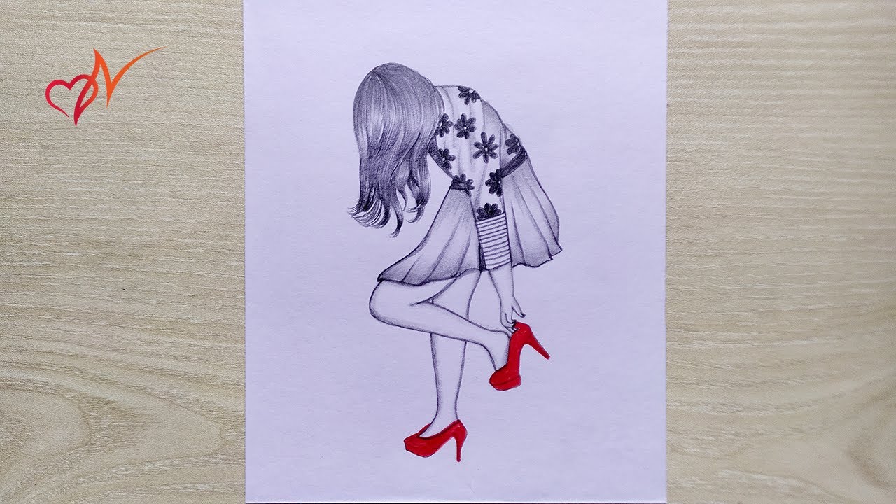 How to draw a girl taking off her shoes || Pencil sketch drawing for ...
