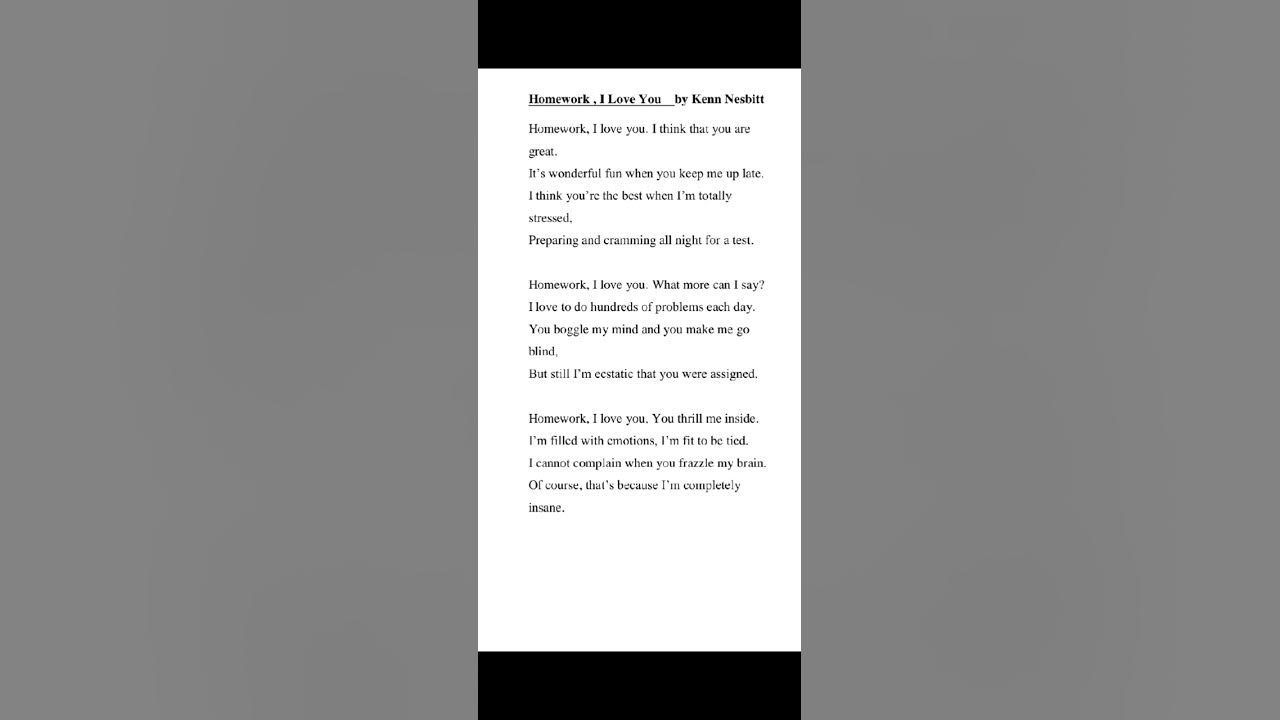 homework I love you by Kenn Nesbitt/English day competition 2023/grade ...