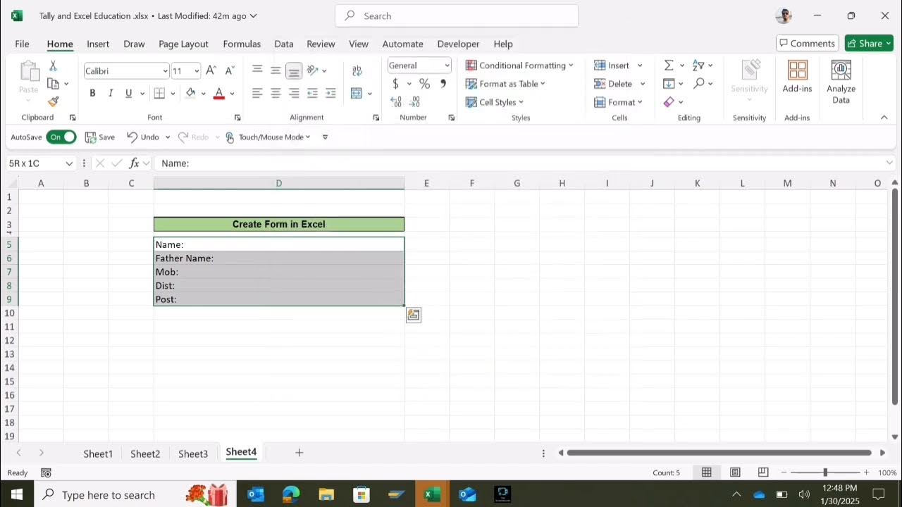 how to create form in Excel - YouTube