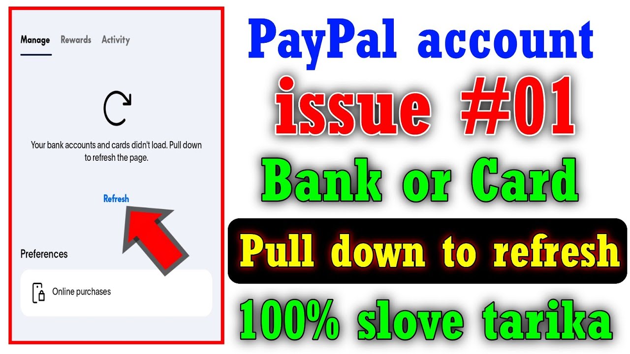 PayPal account bank or card not show pull down to refresh 100% slove ...