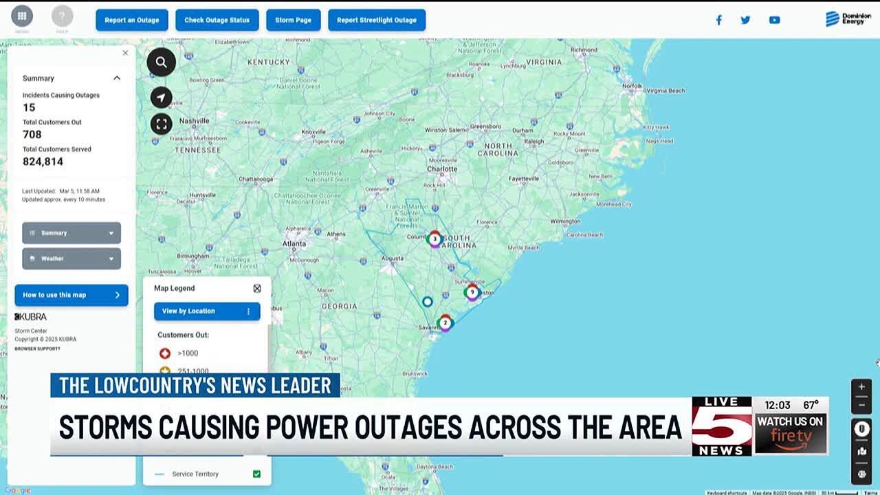 VIDEO: Power outages popping up across the Lowcountry amid stormy ...