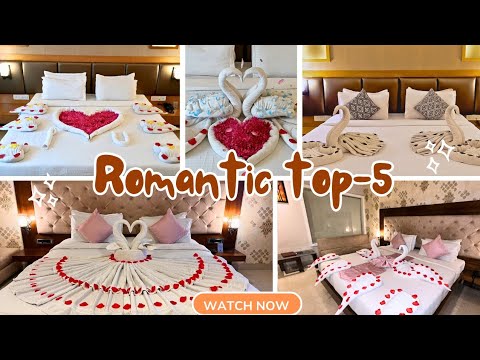 Top -5 Romantic bedroom decoration ideas||Towel Art in housekeeping||Towel folding ||Top-5