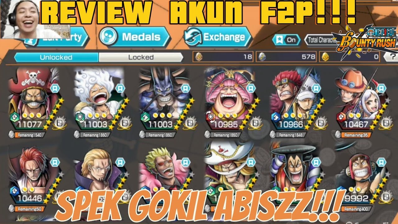 REVIEW AKUN F2P, SPEK GOKIL ABISS!!||ONE PIECE BOUNTY RUSH - YouTube