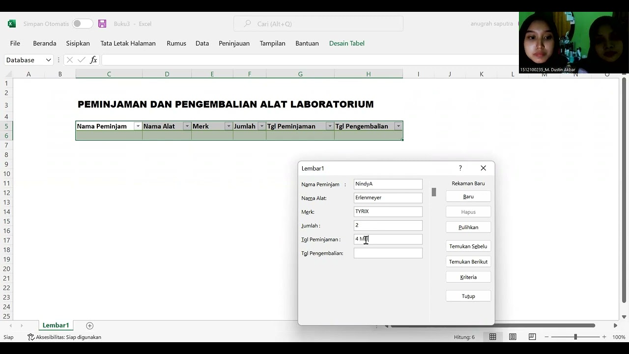 INPUT DATA PEMINJAMAN DAN PENGEMBALIAN ALAT LABORATORIUM MENGGUNAKAN MS ...