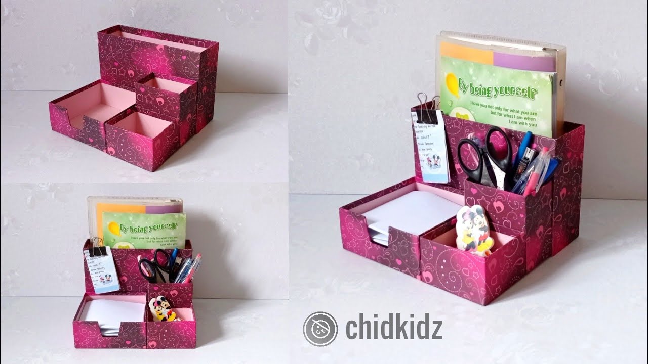 Desk Organizer Storage Box Cardboard DIY [ 3 Minute Craft ] - YouTube