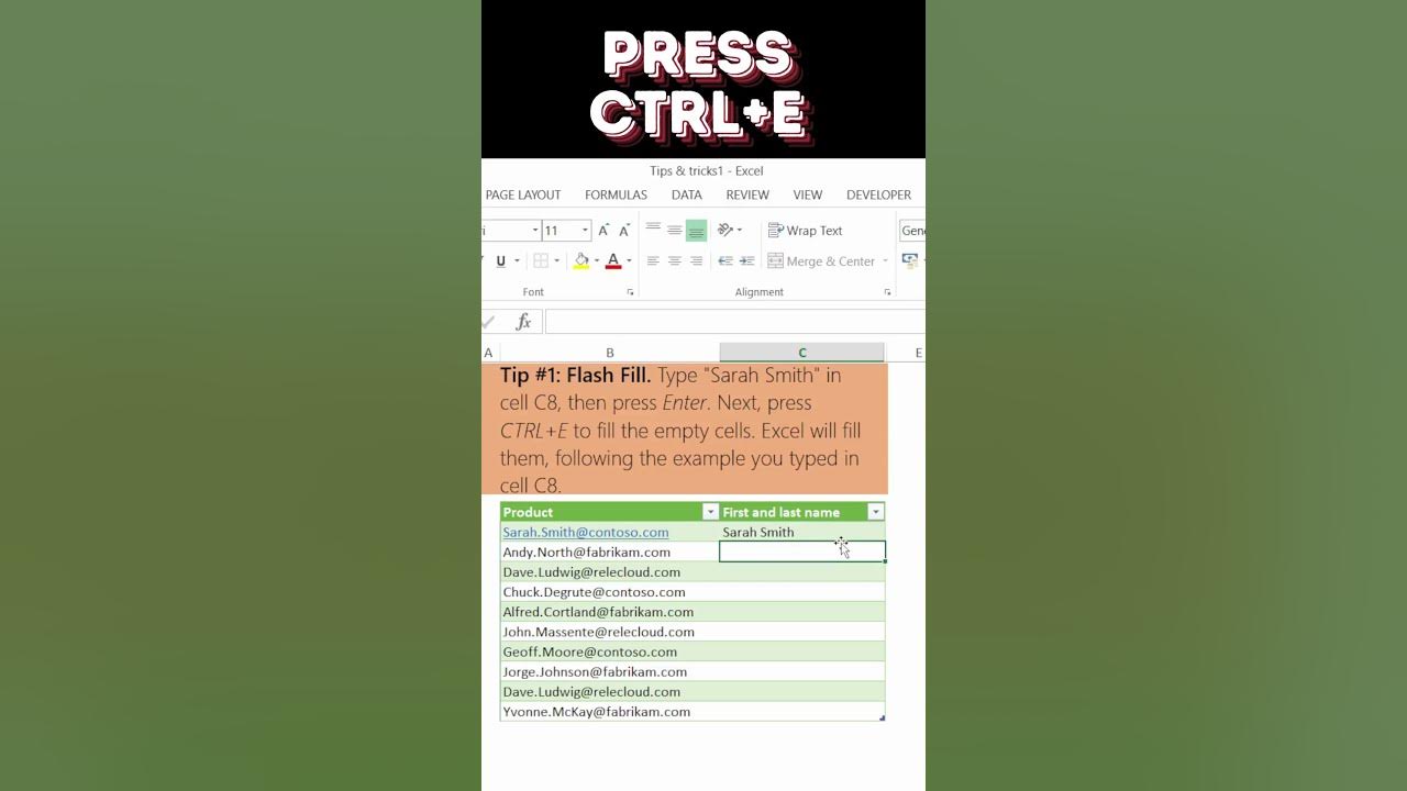Flash Fill - Full Name - Excel tips & Tricks - YouTube