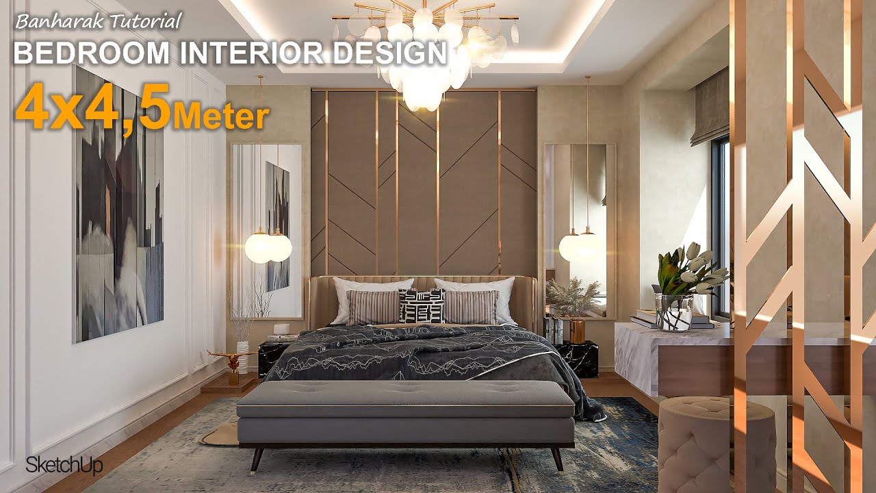 Modern bedroom design 4x4.5 meter | Sketchup interior - YouTube