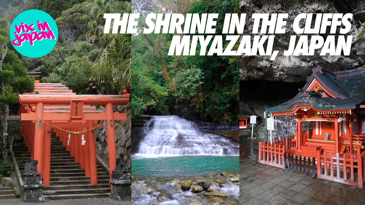 The shrine in the cliffs and waterfall hiking in Nichinan in Miyazaki ...