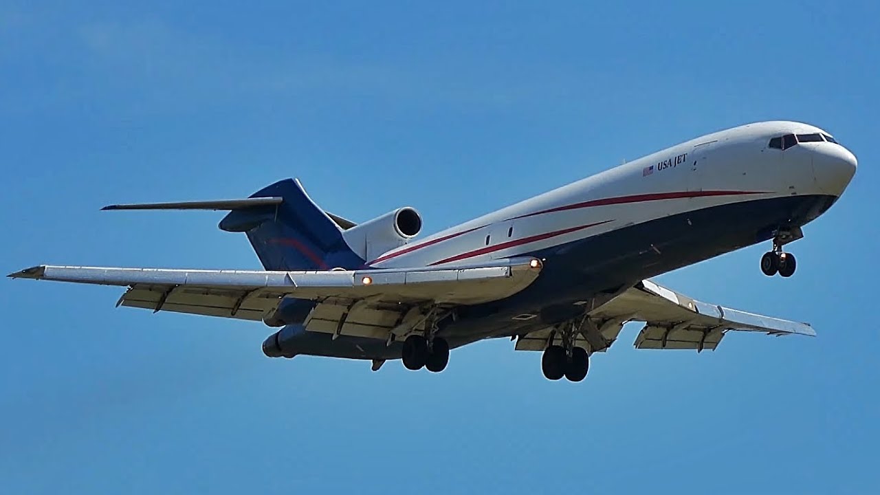 USA Jet Airlines B727-223(F) [N727US] Close-Up Landing at Willow Run ...