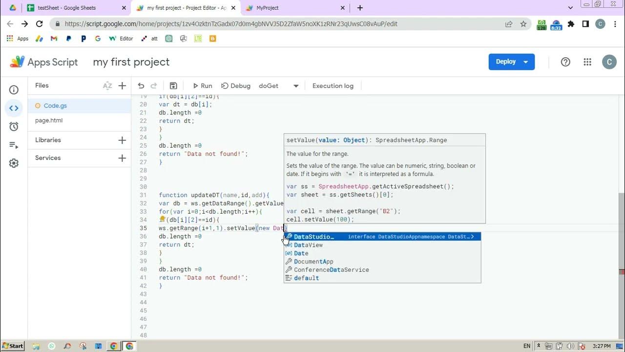 Learn Google Apps Script Part-3 || Update data in Sheet - YouTube