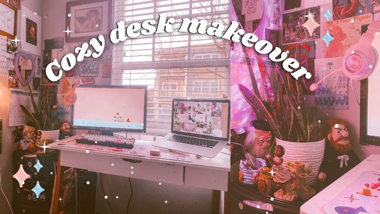 🍒aesthetic cozy desk tour + makeover 2021- pink gaming and productivity ...
