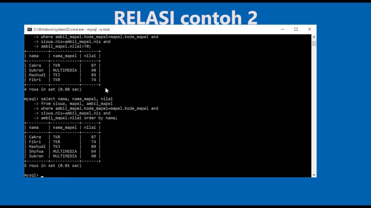 Relasi Tabel Pada Database dengan CMD - YouTube
