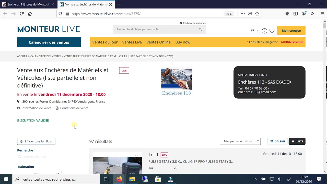 Comment accéder au Live Enchères 113 EXADEX - Moniteur Live - YouTube