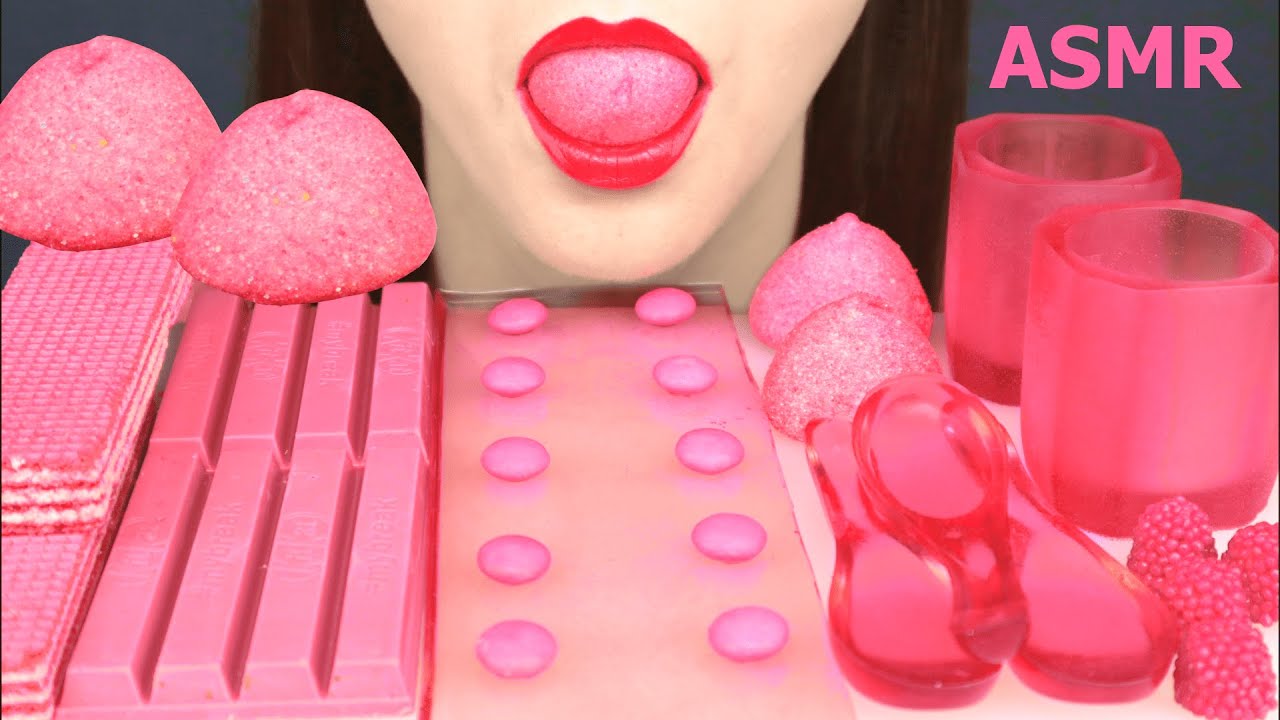 ASMR PINK DESSERTS 핑크색 디저트 먹방 *CHOCOLATE, WAFFLE, EDIBLE JELLO SHOTS ...
